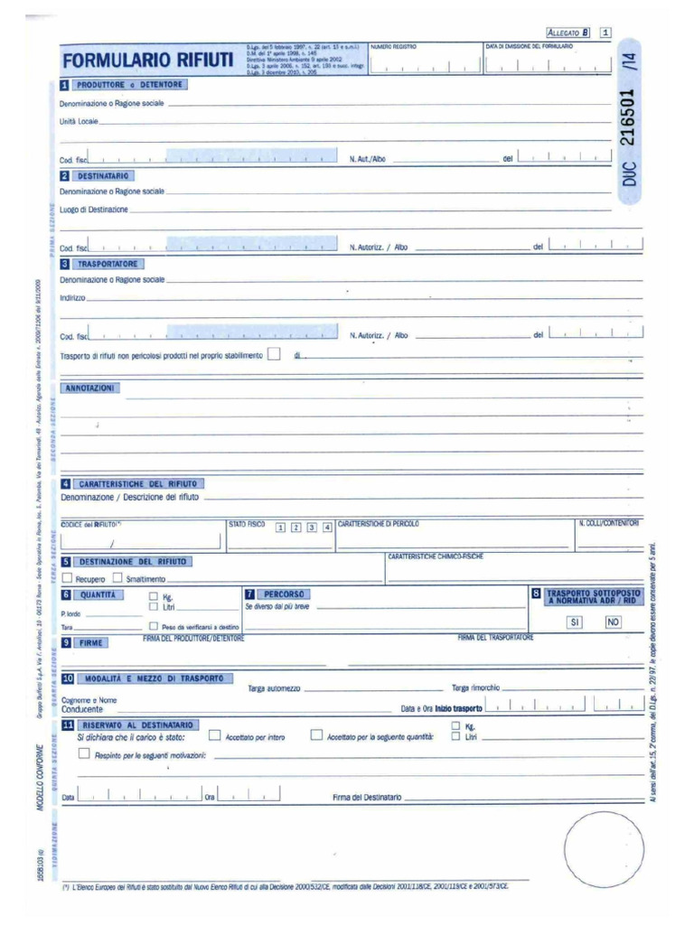 FIR Formulario Rifiuti | PDF