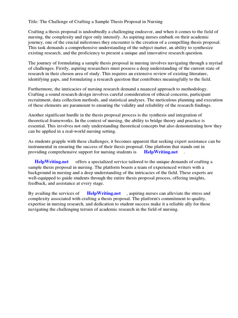 Sample Thesis Proposal in Nursing | Download Free PDF | Thesis | Nursing