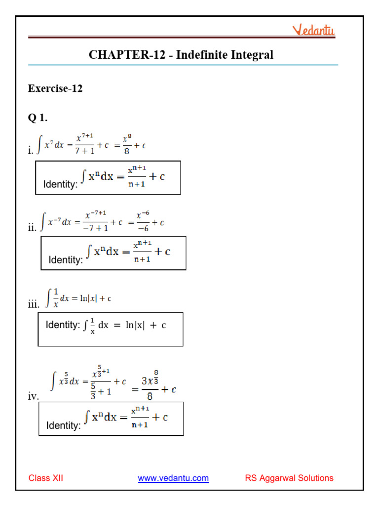RS Aggarwal Class 12 Solutions Chapter-12 Indefinite Integral | PDF