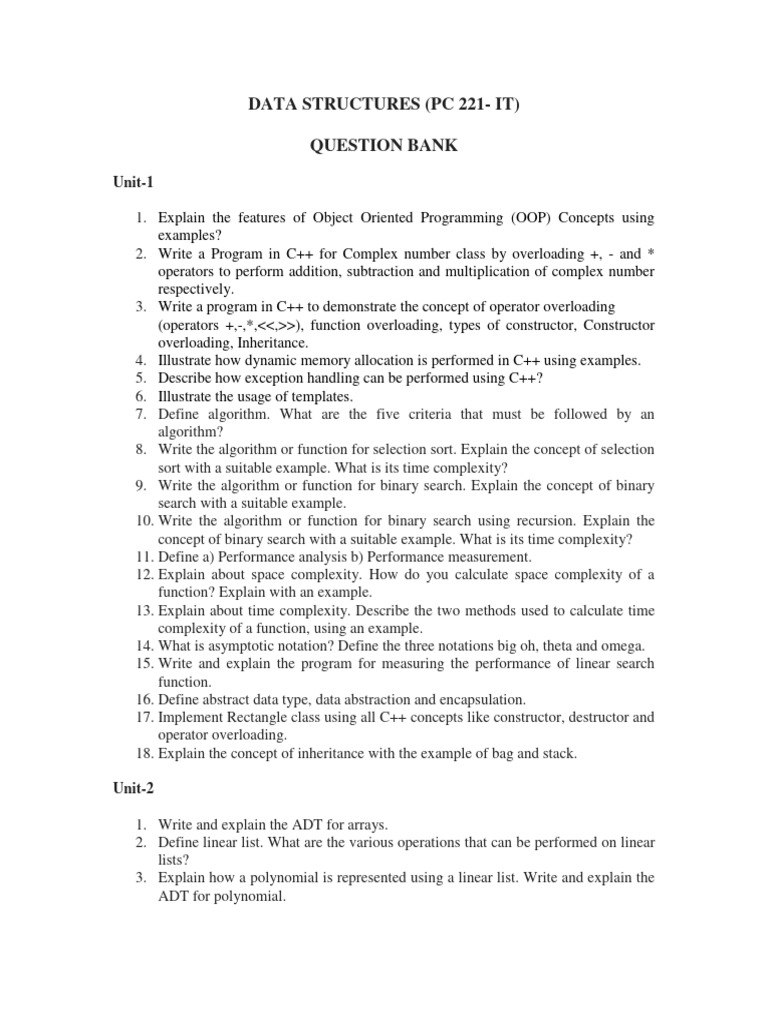 Data Structures - QuestionBank | Download Free PDF | C++ | Time Complexity