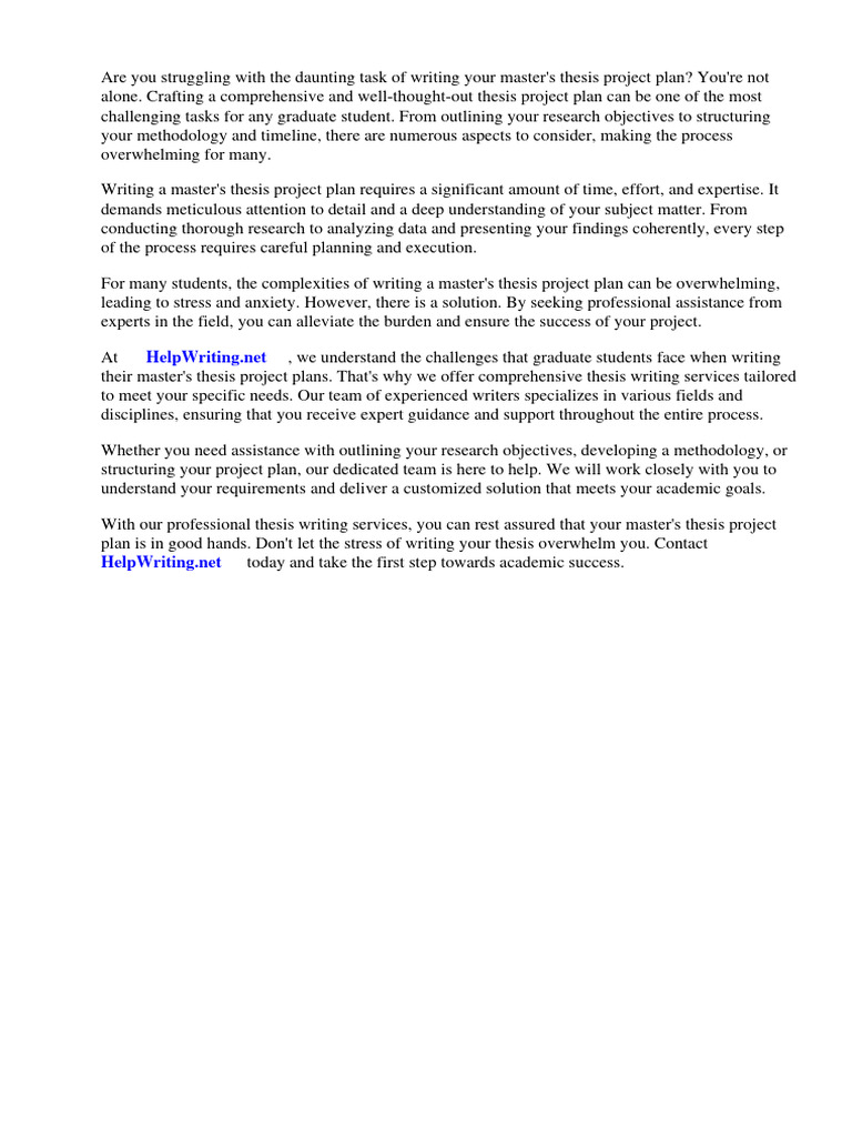 How To Write A Masters Thesis Project Plan | Download Free PDF | Thesis