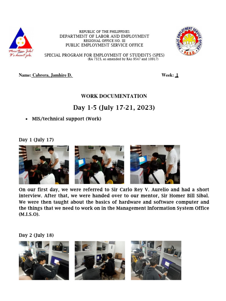 Cabrera Jamhire D. - Spes Work Documentation | PDF | Information Technology | Computer Engineering