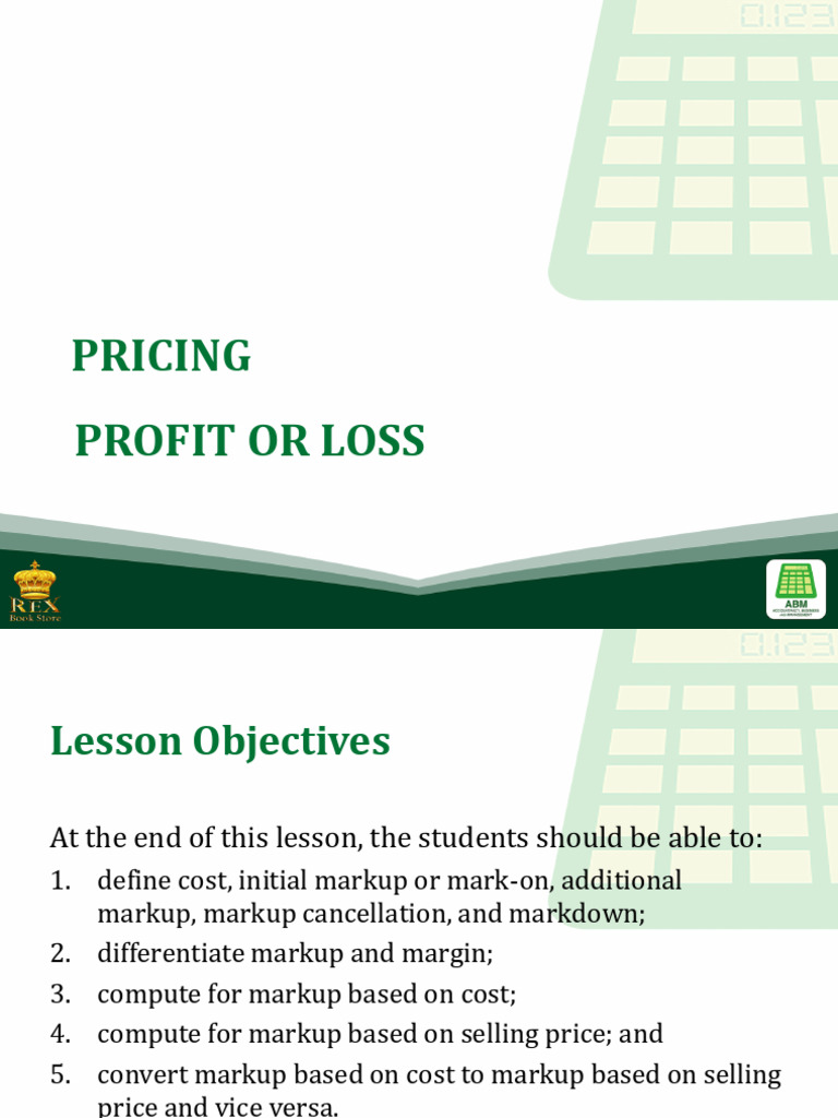 Profit and Loss Pricing Lesson | PDF | Expense | Income