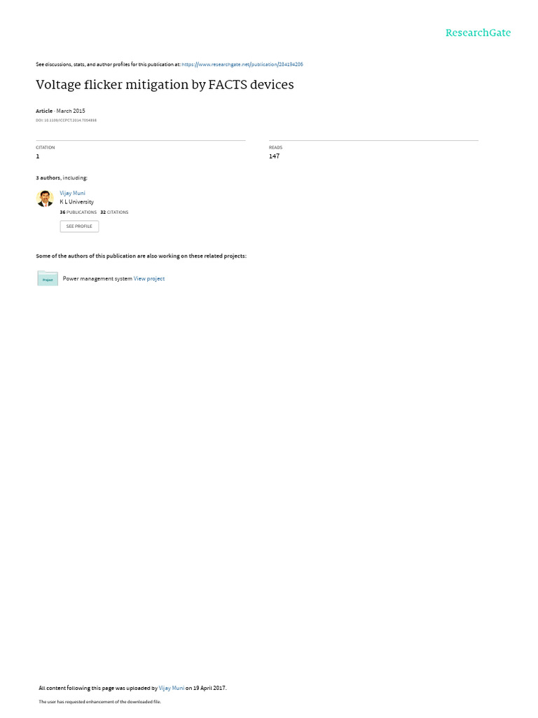 Voltage Flicker Mitigation by FACTS | PDF | Ac Power | Electric Power System