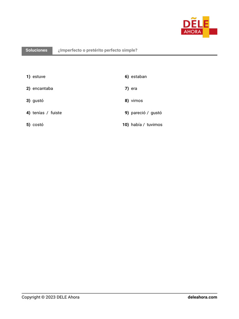 Imperfecto o Preterito Perfecto Simple - Soluciones | PDF