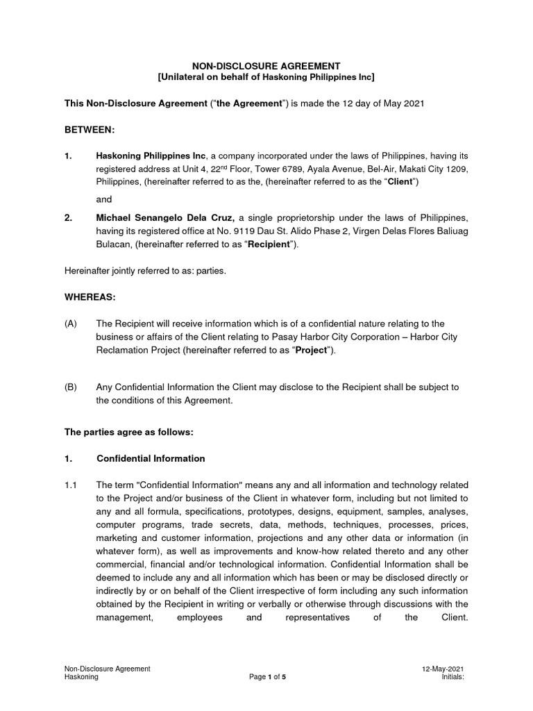 Appendix 5 - NDA | PDF | Legal Remedy | Confidentiality