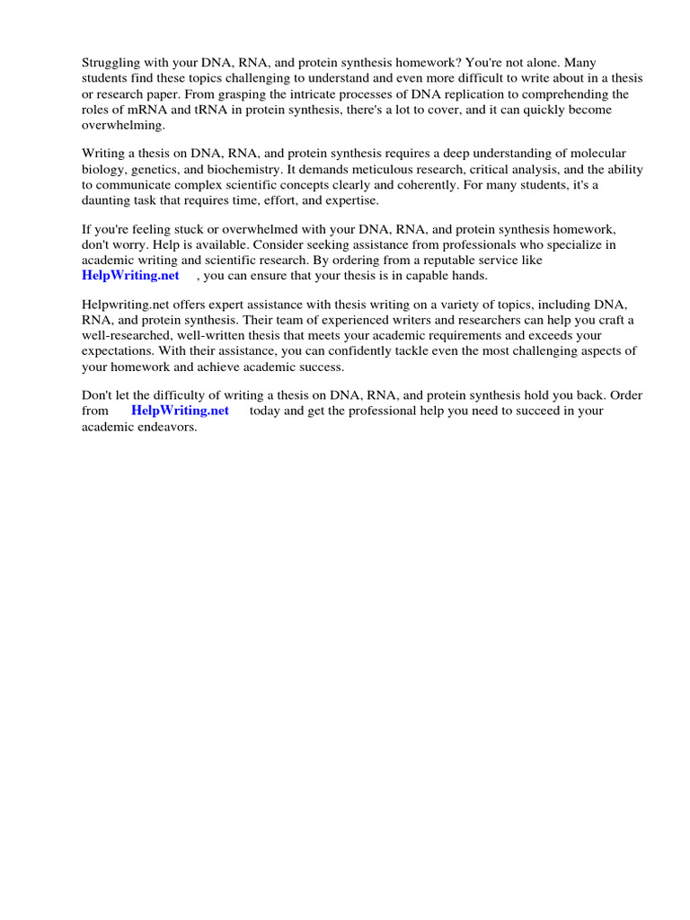 Dna Rna Protein Synthesis Homework | PDF | Translation (Biology) | Rna