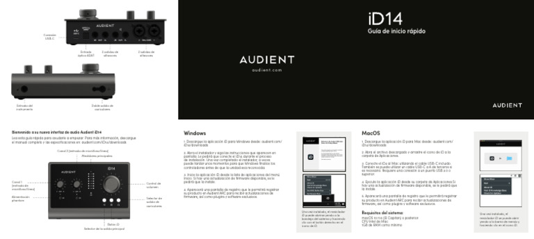 Guía Rápida Audient iD14 | PDF | Mac OS | Microsoft Windows