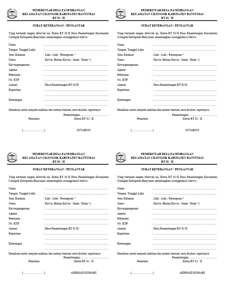 Surat Pengantar RT | PDF