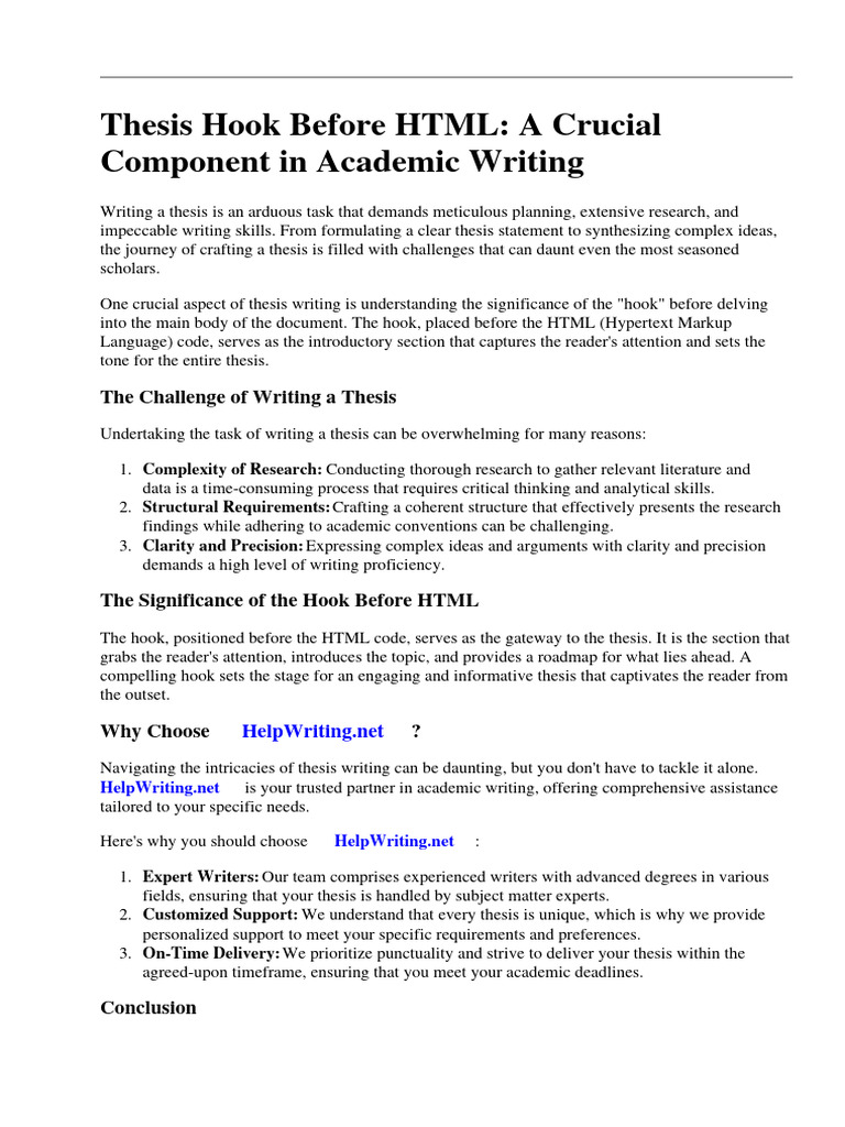 Thesis Hook Before HTML | PDF | Essays | Thesis
