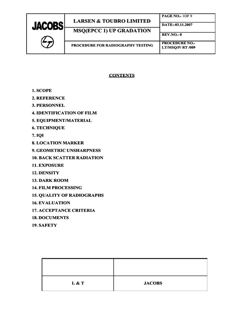 Procedure For Radiography Testing | PDF | Nondestructive Testing ...