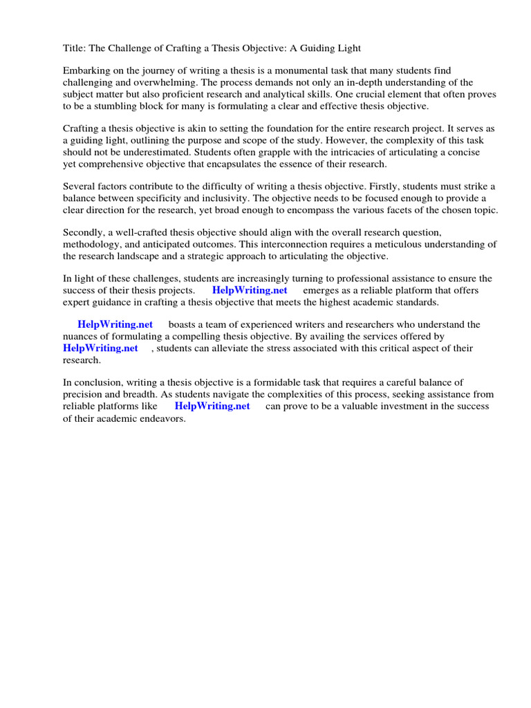 Thesis Objective Sample | PDF | Thesis | Methodology