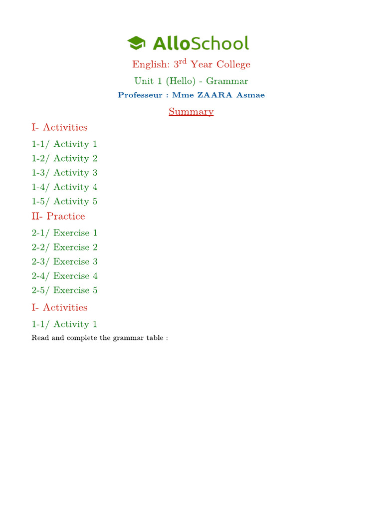 unit-1-hello-grammar | PDF