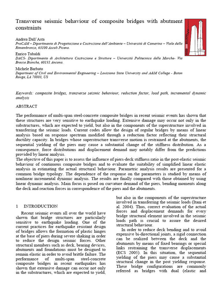 Transverse Seismic Behaviour Of Composit Pdf Deformation Engineering Bending 