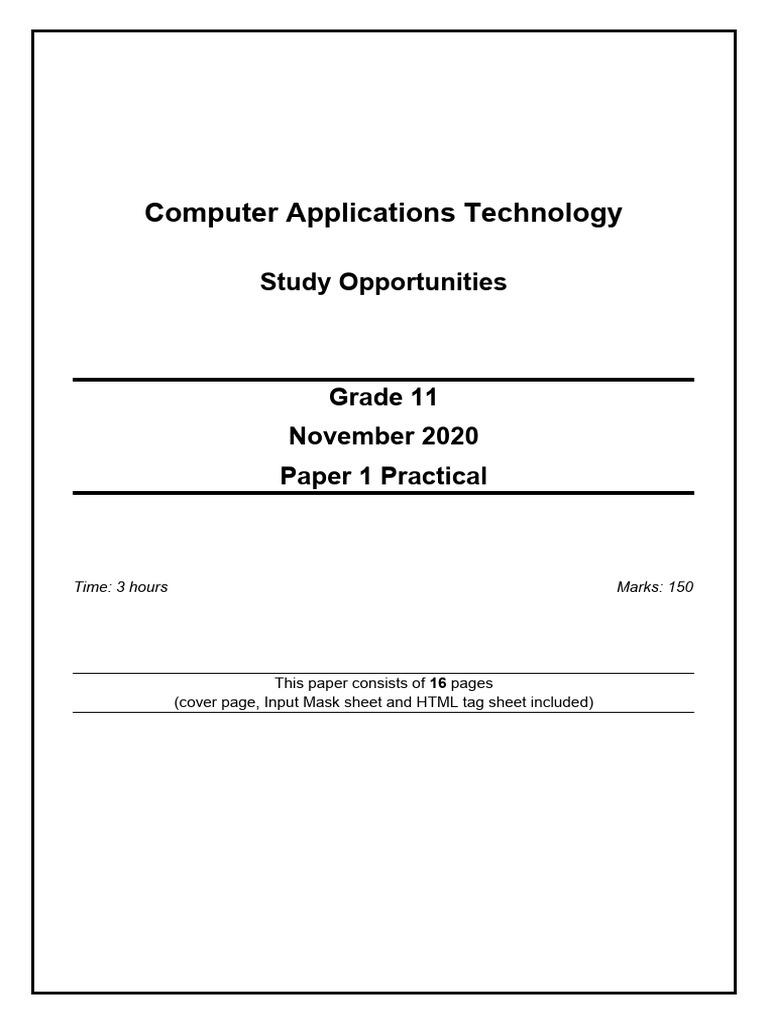 CAT Gr11 PracticalPaper Nov2020 StudyOpp | PDF