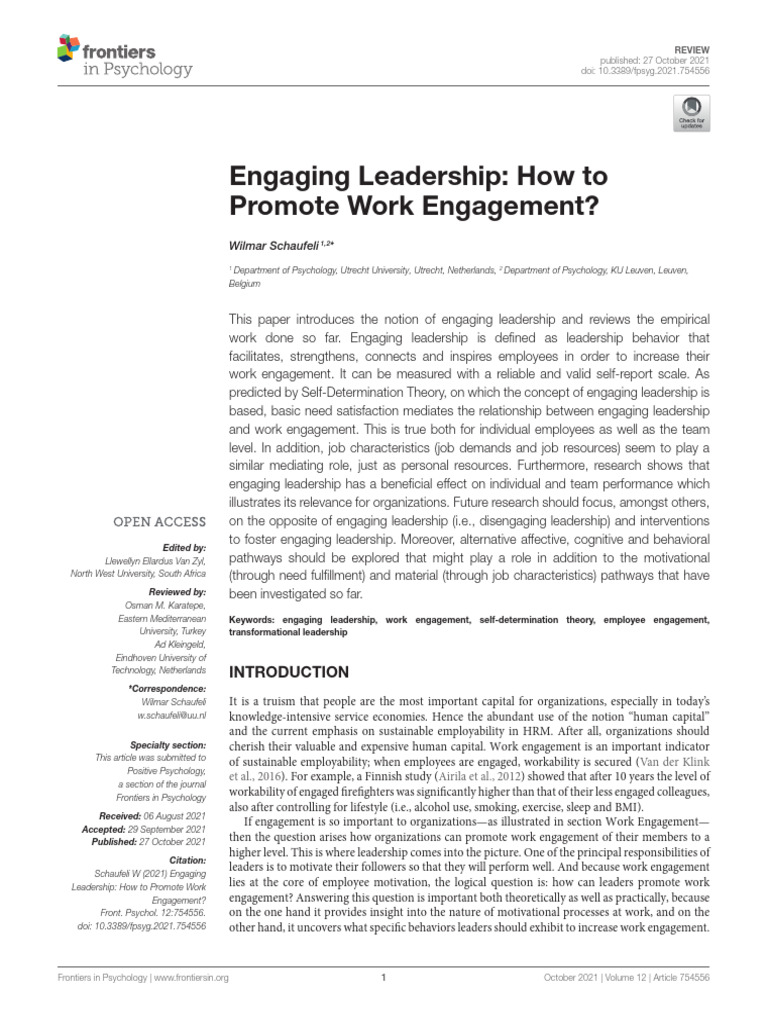 Engaging Leadership How To Promote Work Engagement | PDF | Leadership ...