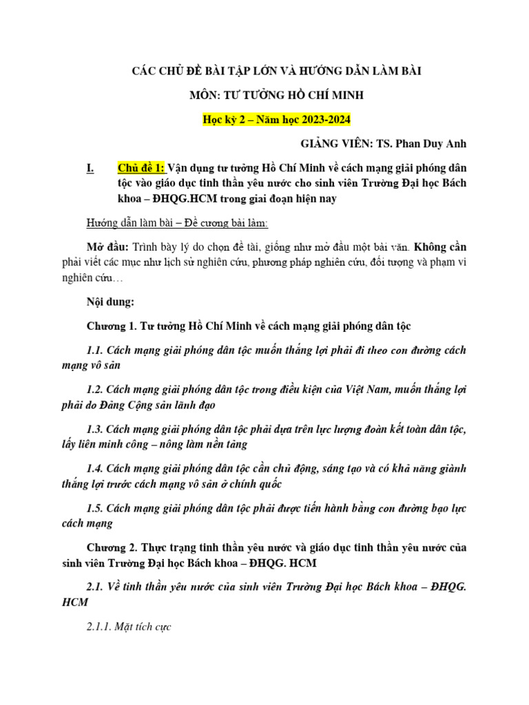 Sp1037-Các Chủ Đề Bài Tập Lớn Và Hướng Dẫn Làm Bài - Hk232 | PDF