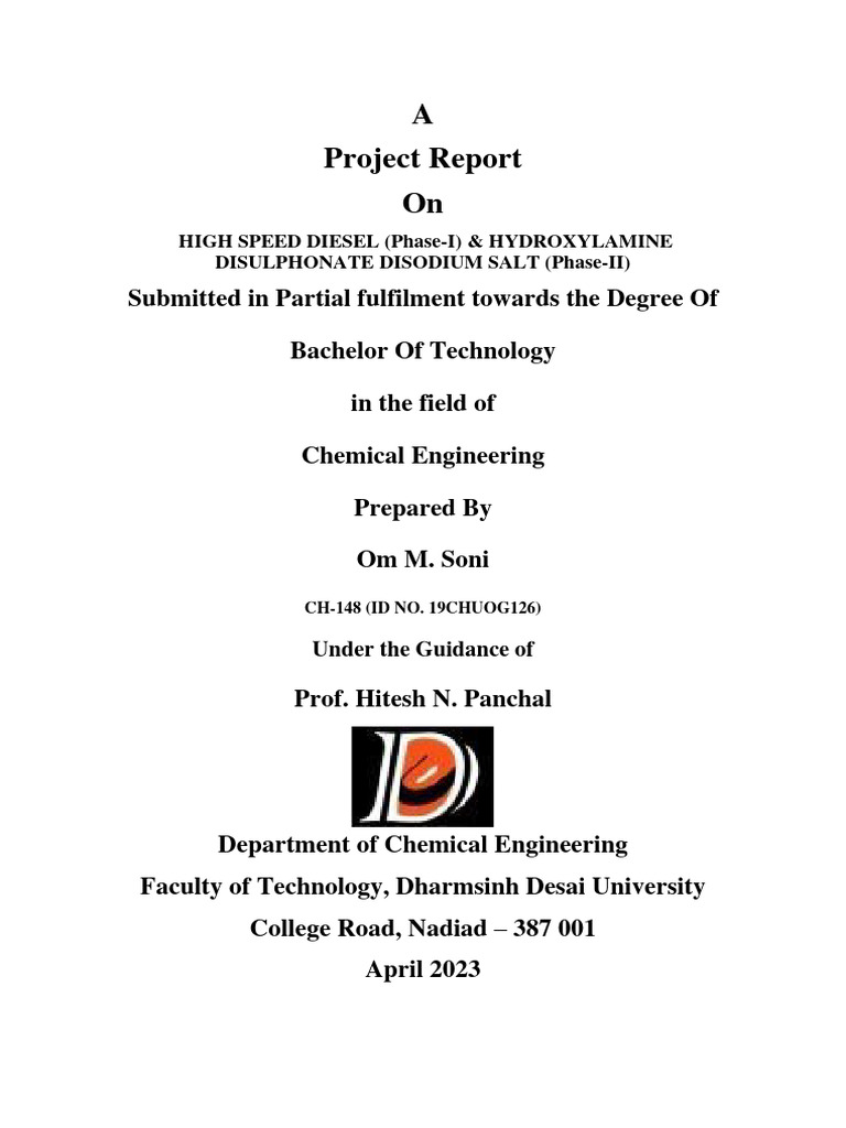 Project Report on High-Speed Diesel | PDF | Oil Refinery | Diesel Fuel