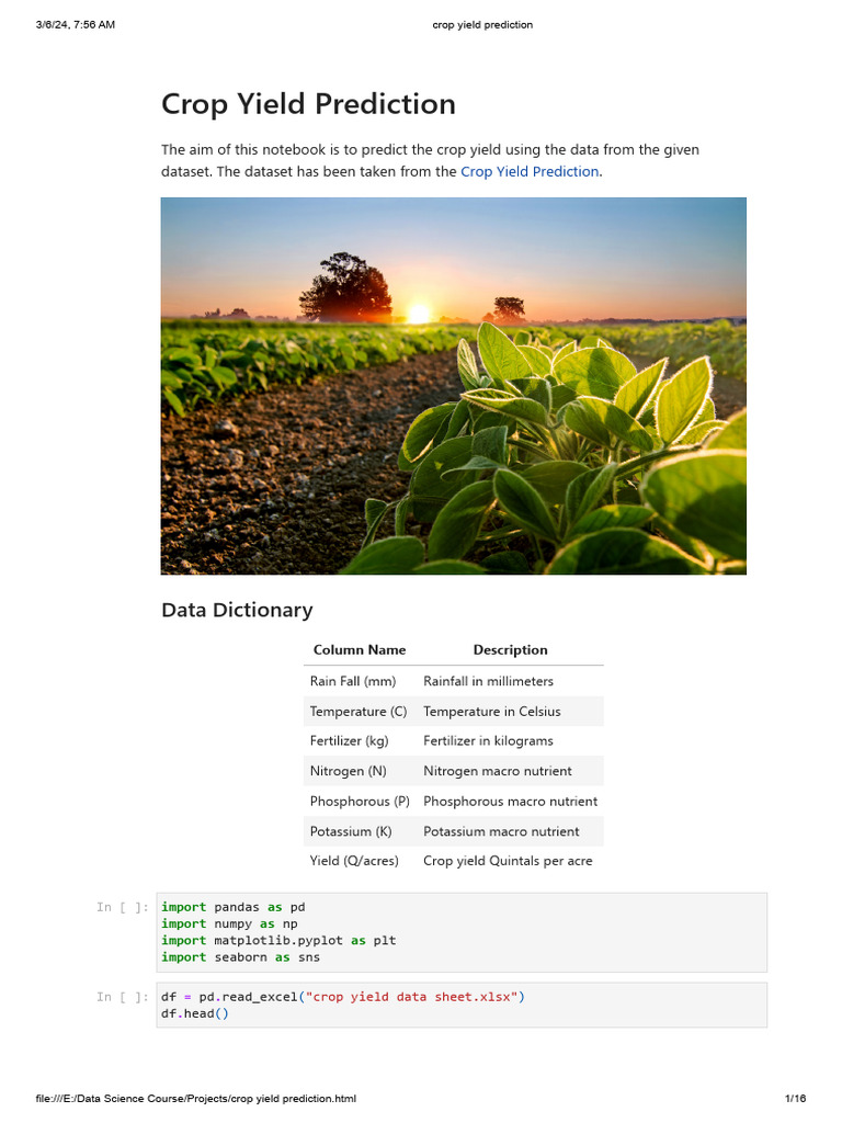 Crop Yield Prediction | PDF | Plant Nutrition | Mean Squared Error