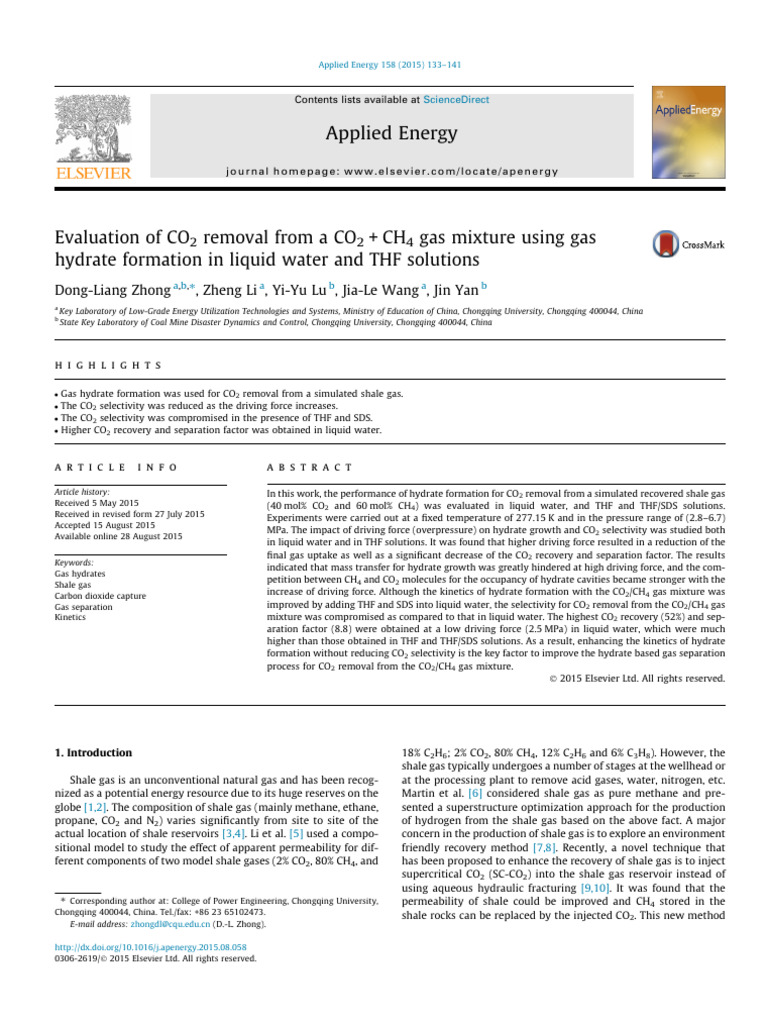 Evaluation of CO2 Removal From A CO2 CH4 Gas Mixture Using Gas - 2015 - Applied | Download Free ...