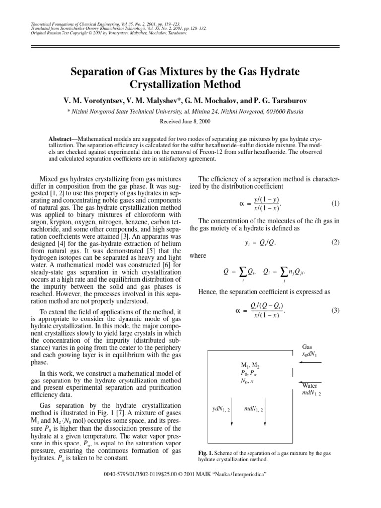 Separation of Gas Mixtures by The Gas Hydrate 2001 | PDF | Gases ...