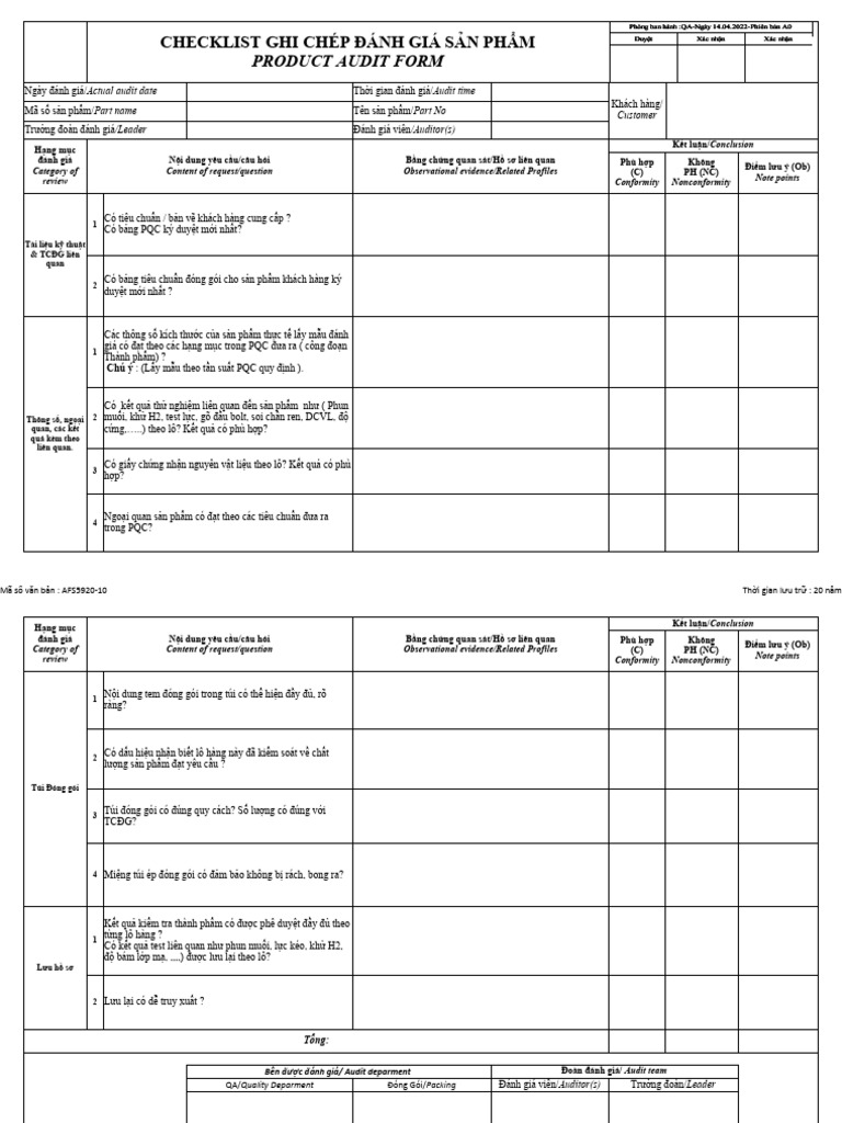 1.Checklist đánh giá sản phẩm | PDF