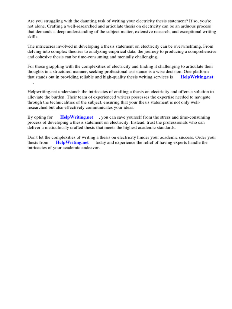 Electricity Thesis Statement | PDF | Essays | Thesis