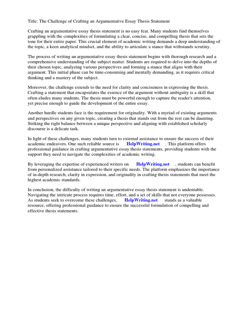 Example of Argumentative Essay Thesis Statement | PDF | Essays | Thesis