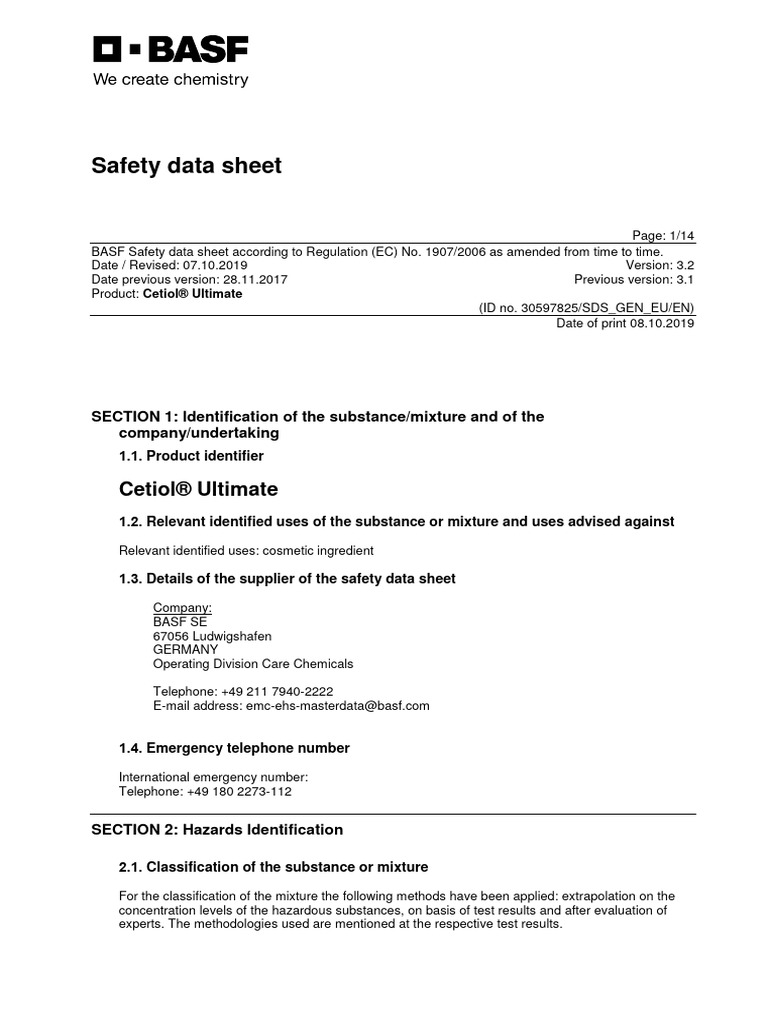 Cetiol® Ultimate - SDS - Europe - en 191008 | PDF | Dangerous Goods ...