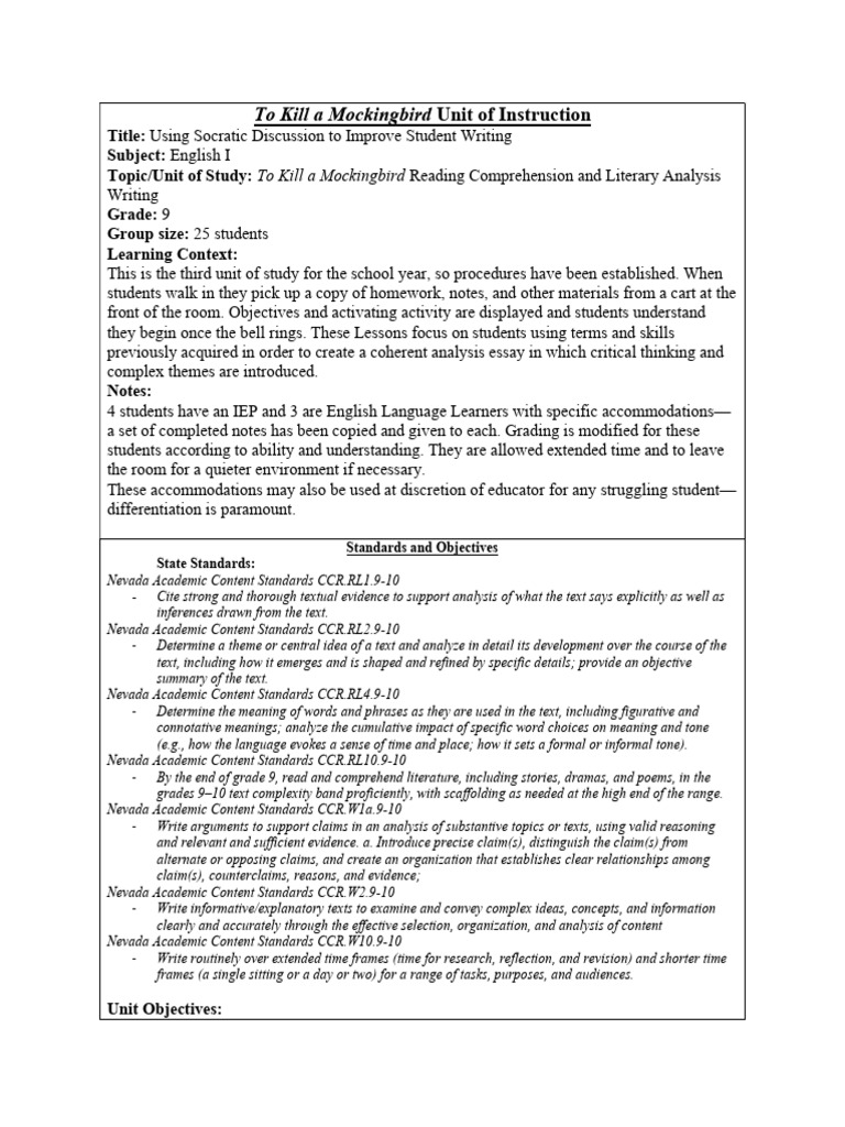 Tokillamockingbird Unit | PDF | Differentiated Instruction | To Kill A ...