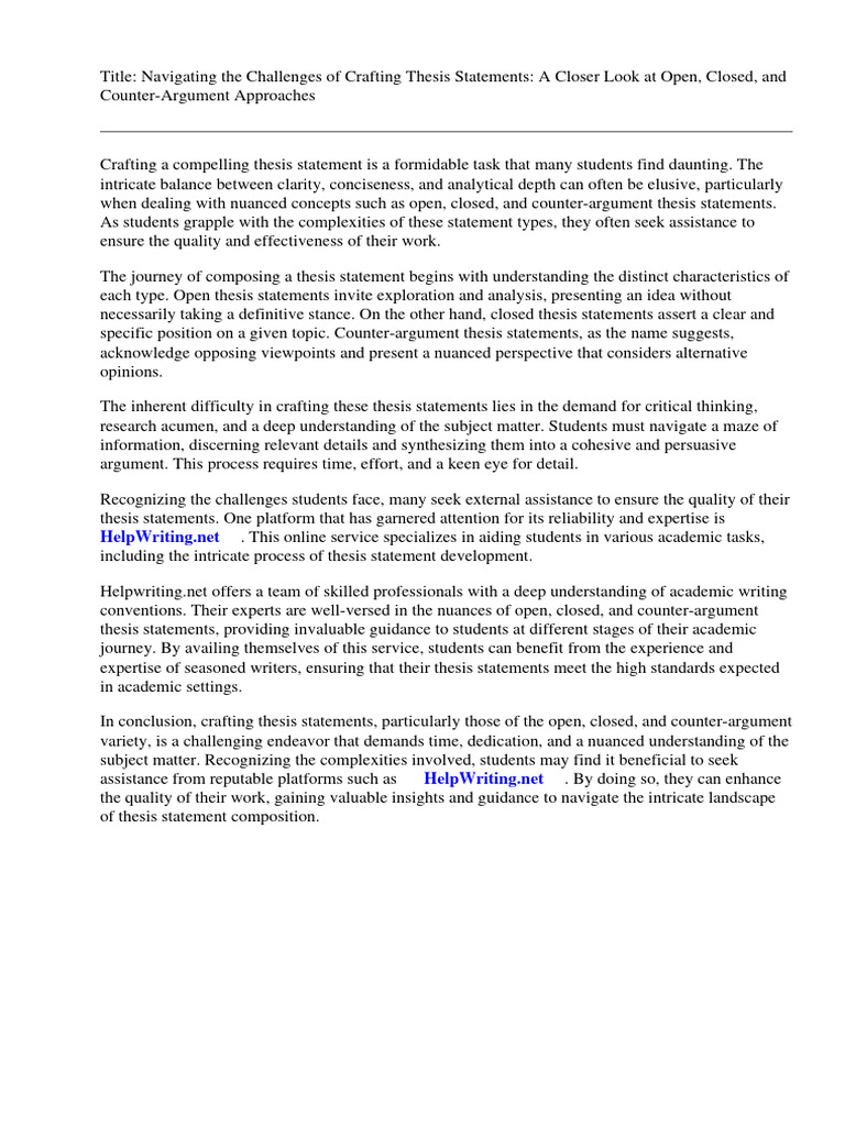 Open Closed and Counter Argument Thesis Statements | PDF | Language ...
