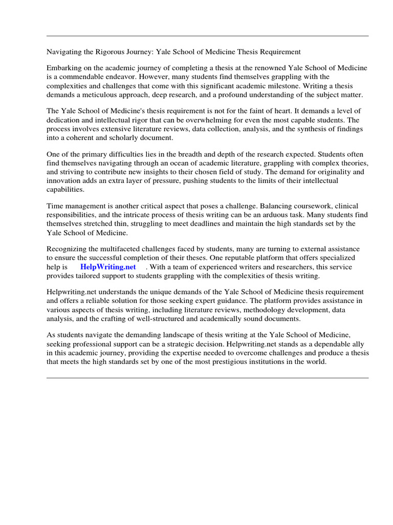 Yale School of Medicine Thesis Requirement | PDF | Thesis | Health Care