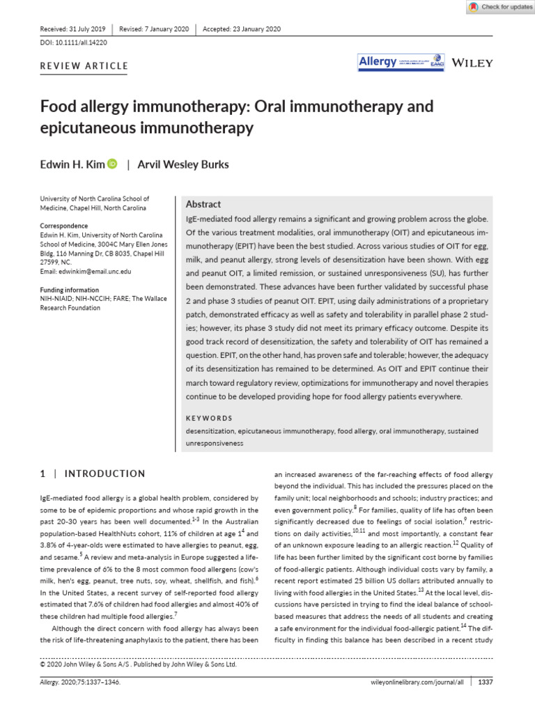 Food Allergy Immunotherapy - Oral Immunotherapy and | PDF | Food ...