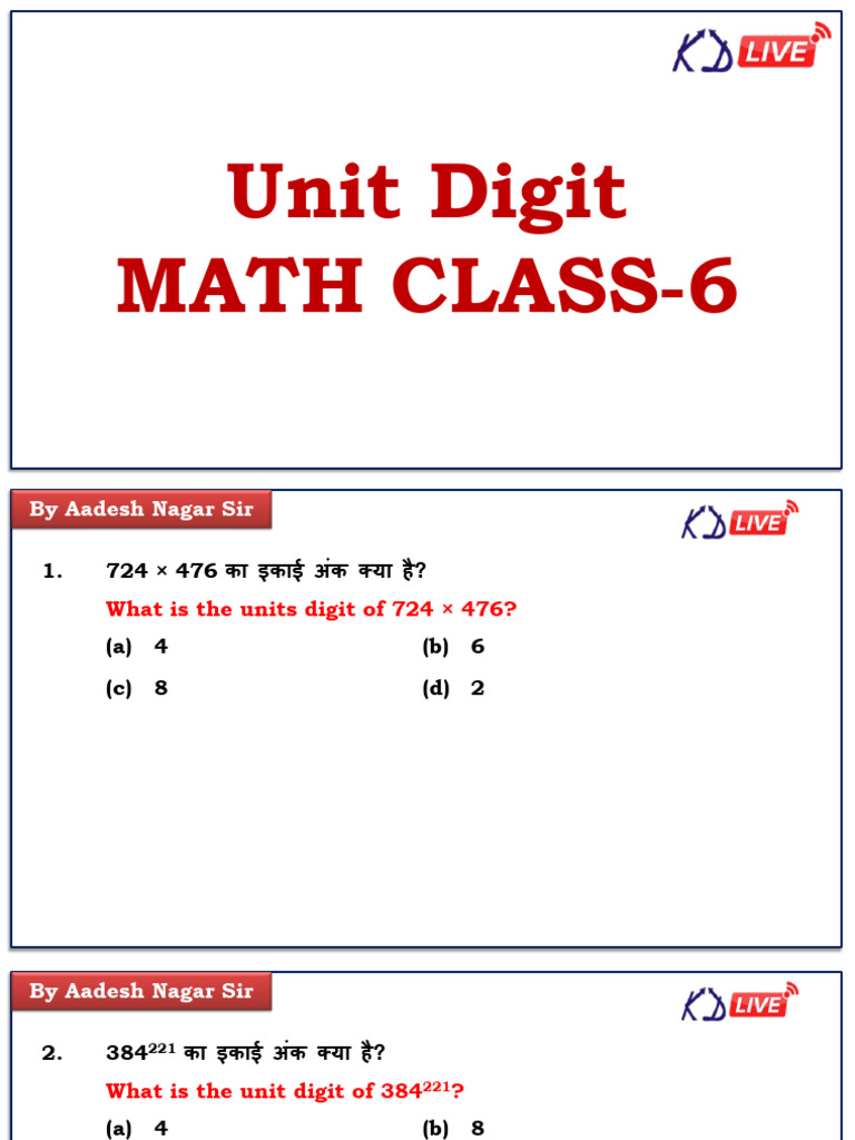 Unit Digit Class-6 | PDF