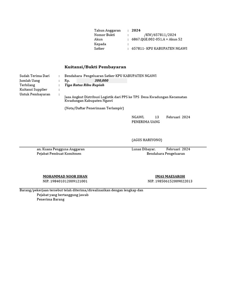 Contoh Kwitansi KPPS | PDF