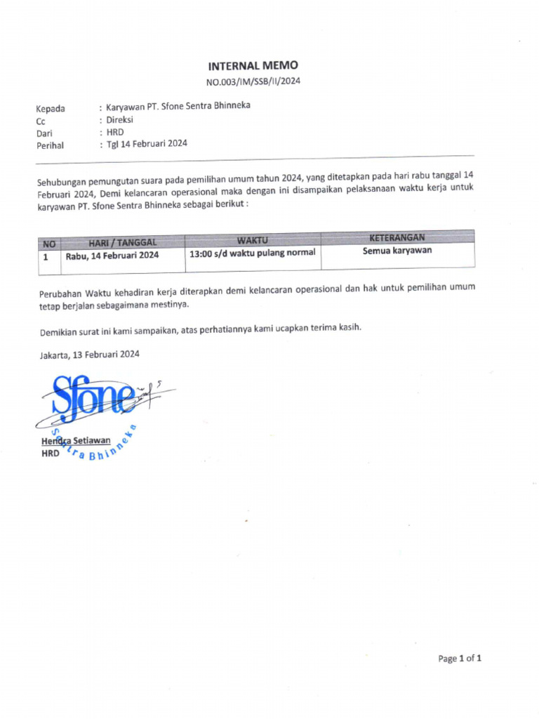 Internal Memo 14 Feb 2024 | PDF
