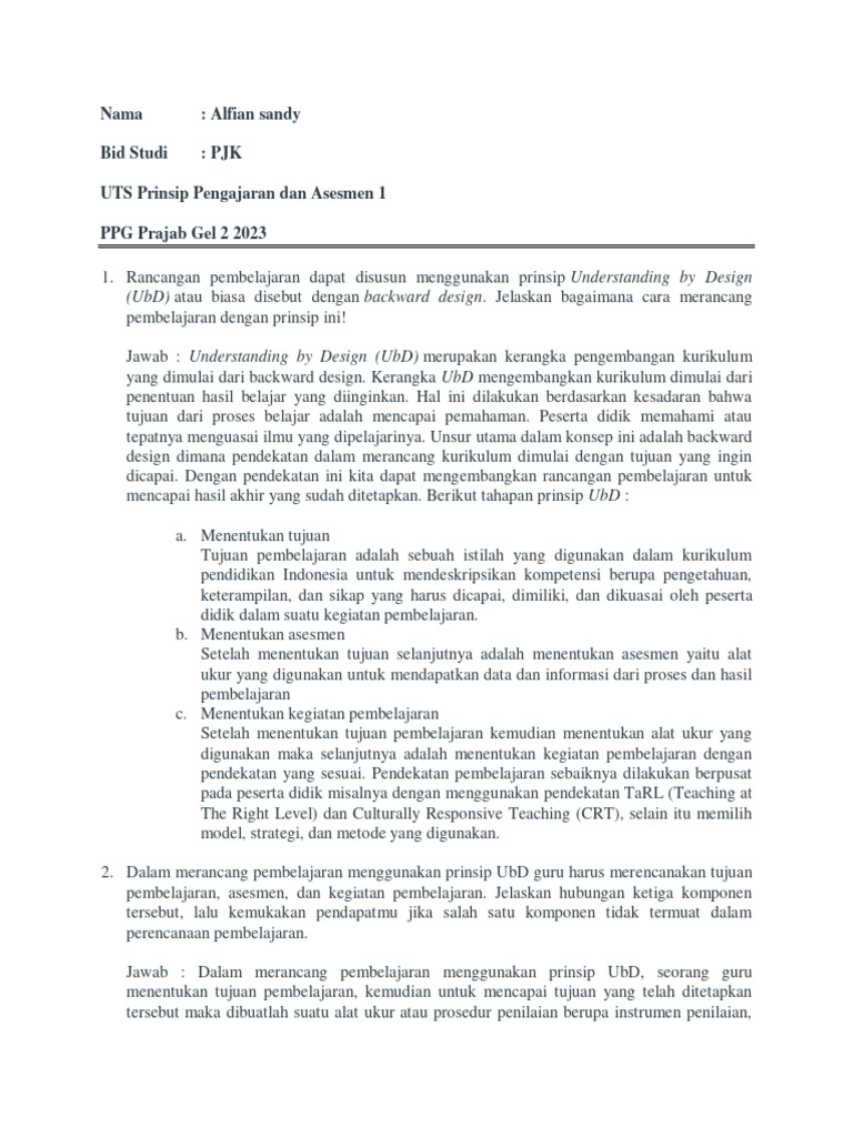 UTS Alfian Sandy - Prinsip Pengajaran Dan Asesmen 1 | PDF