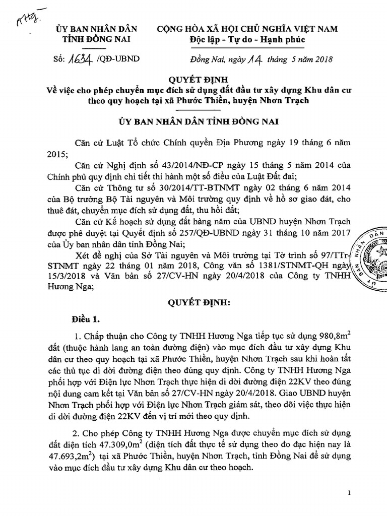 Chuyen Muc Dich SDD Khu Dan Cu Theo QH Tai Xa Phuoc Thien | PDF