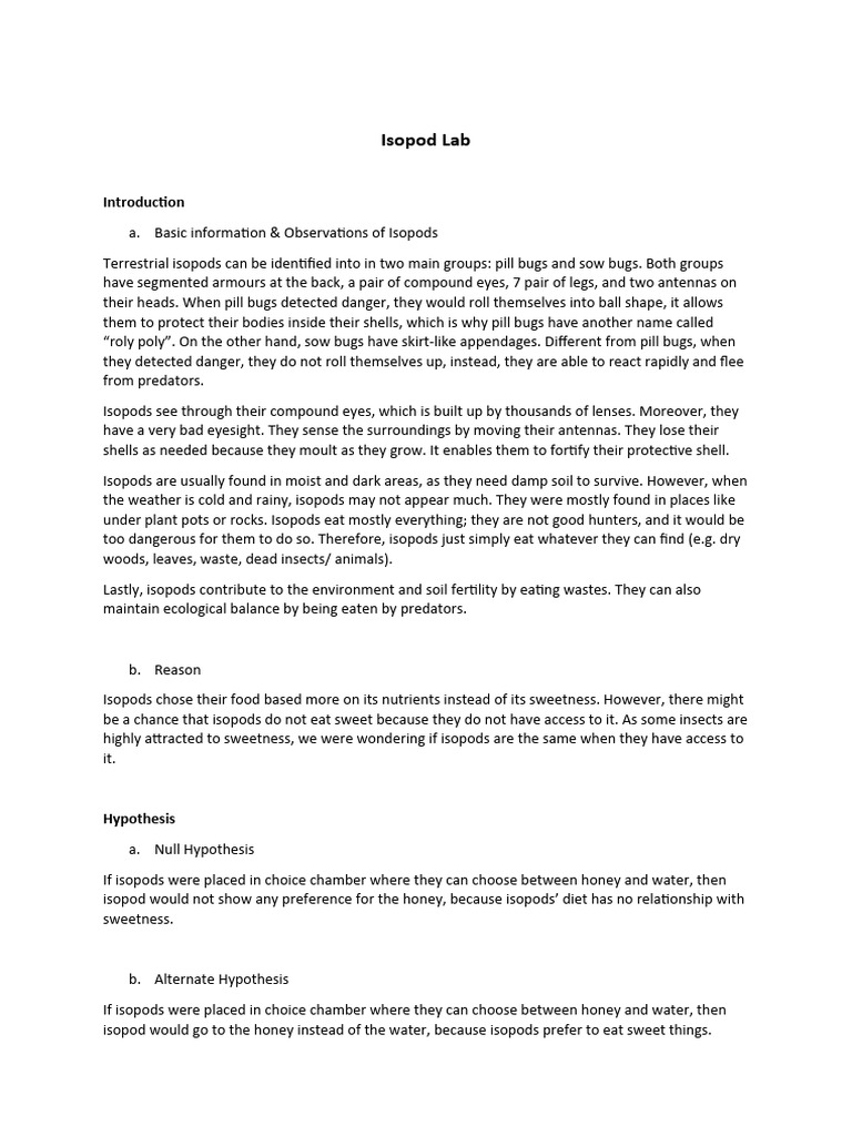 Isopod Lab Report | PDF | Insects