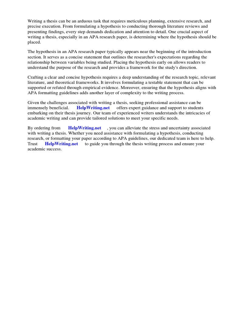 Where Does the Hypothesis Go in an Apa Research Paper | PDF ...