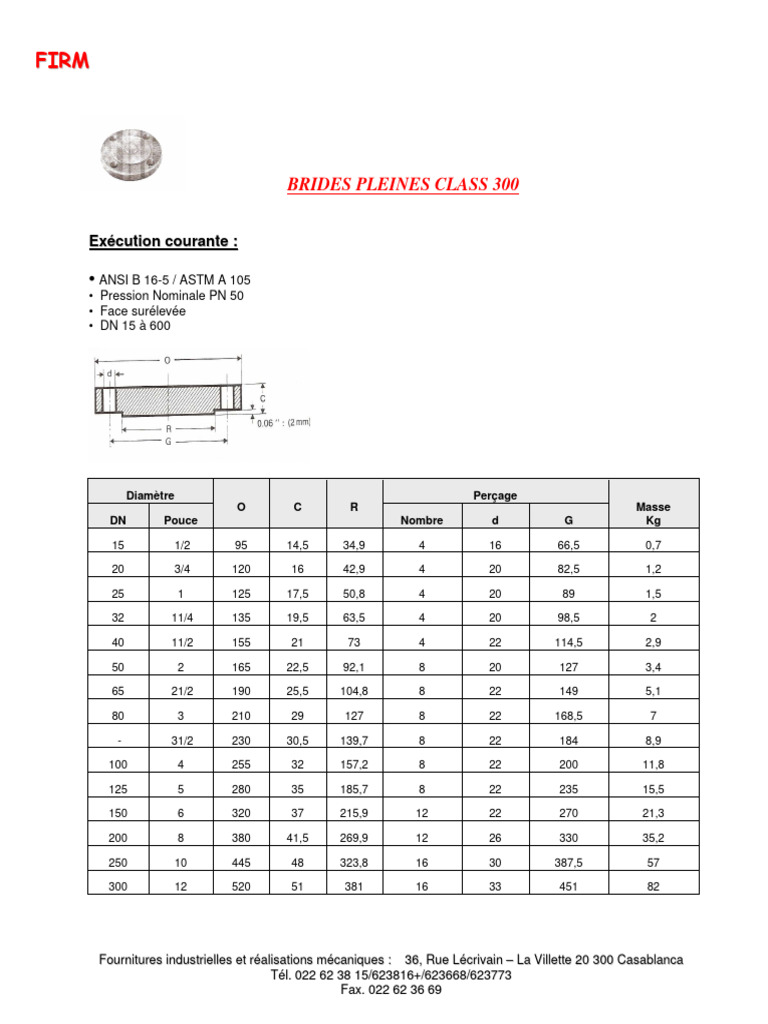Dimensions des Brides Pleines Class 300 | PDF