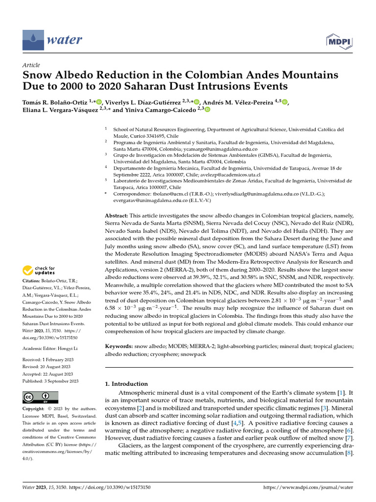 2023 Snow Albedo Reduction in The Colombian Andes Mountains | PDF ...