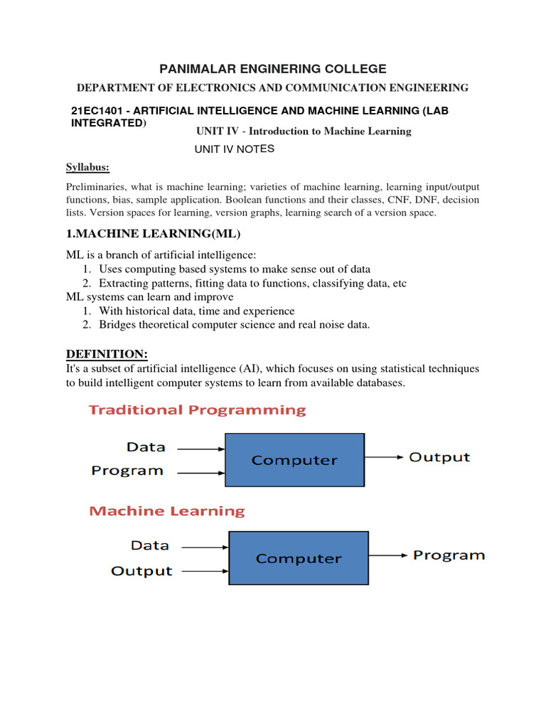 AIML - Unit 4 Notes | PDF | Machine Learning | Artificial Intelligence AIML - Unit 4 Notes | PDF | Machine Learning | Artificial Intelligence