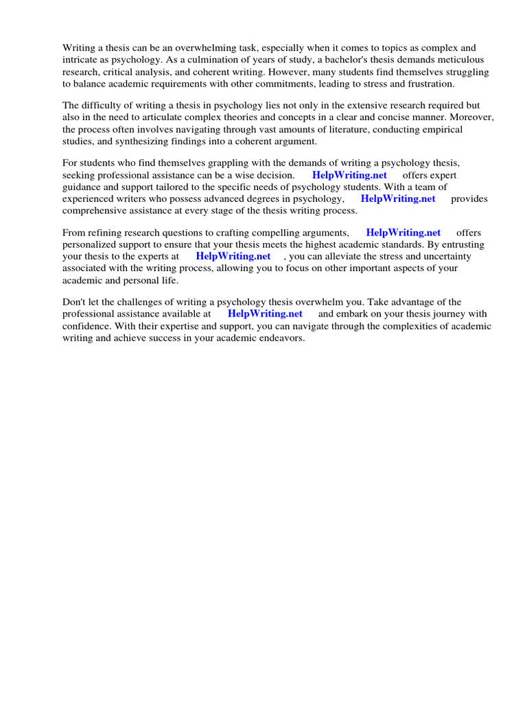 Bachelor Thesis Psychology Example | PDF