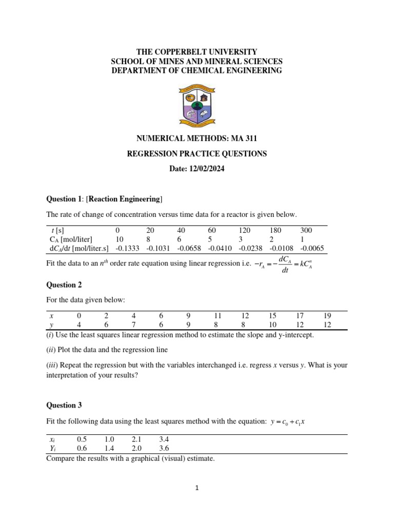 Regression Practice Questions 2024 | Download Free PDF | Adsorption | Physical Chemistry