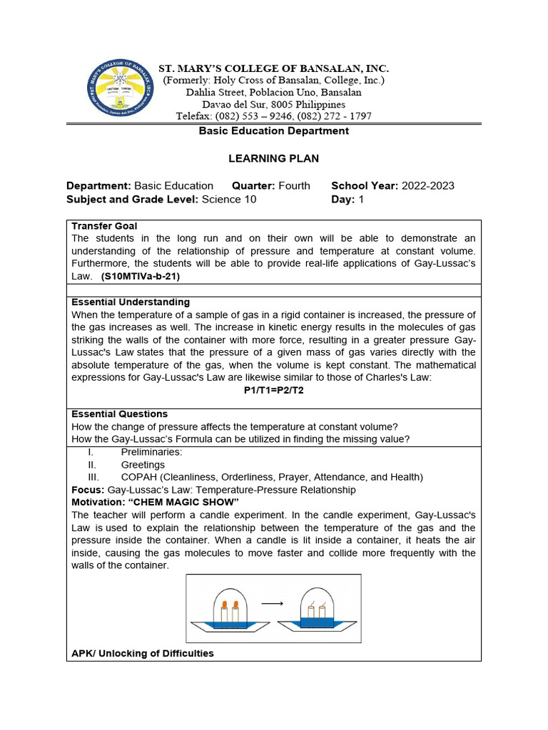 RVM Pedagogy LP 10 | PDF | Gases | Temperature