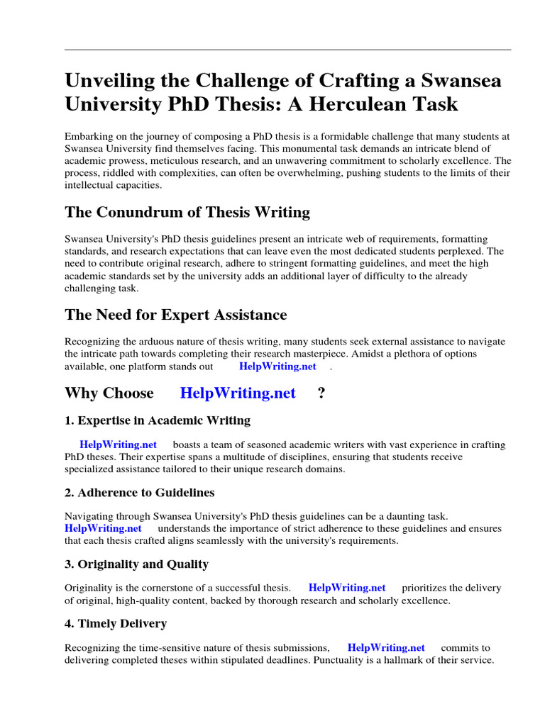 Swansea University PHD Thesis Guidelines | PDF | Thesis | Doctor Of ...