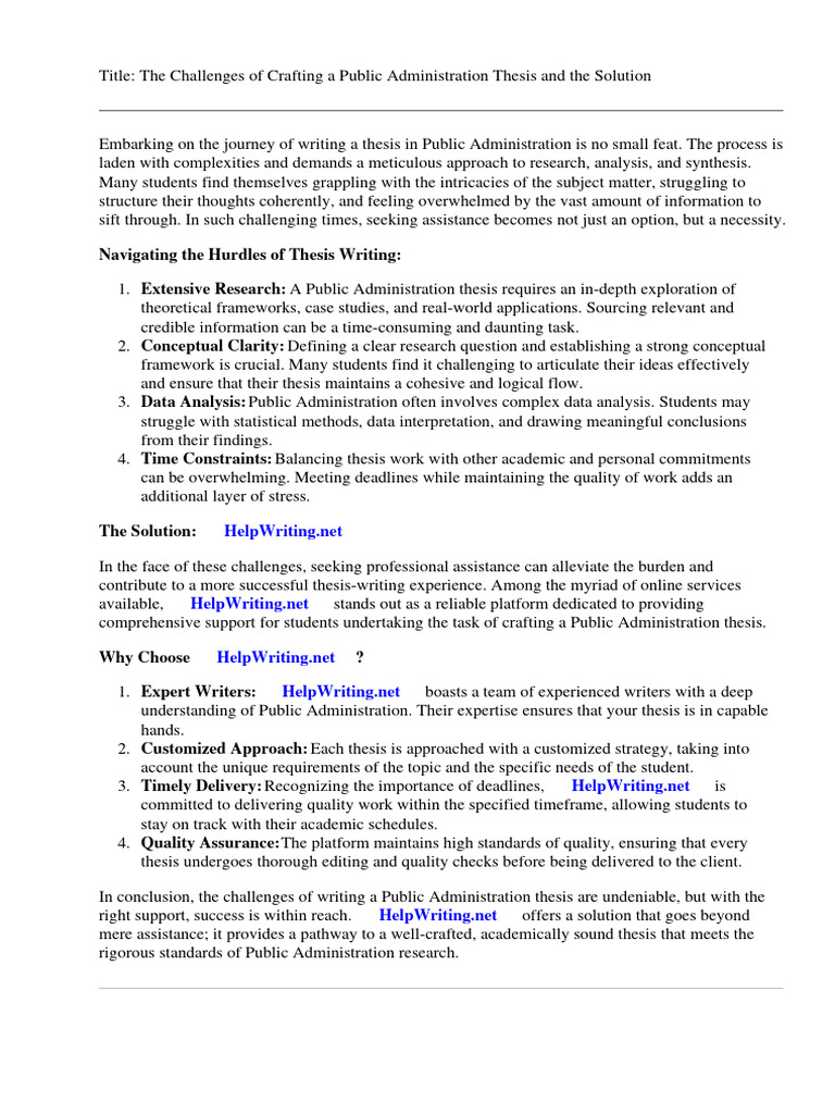 Public Administration Thesis Sample | Download Free PDF | Public ...
