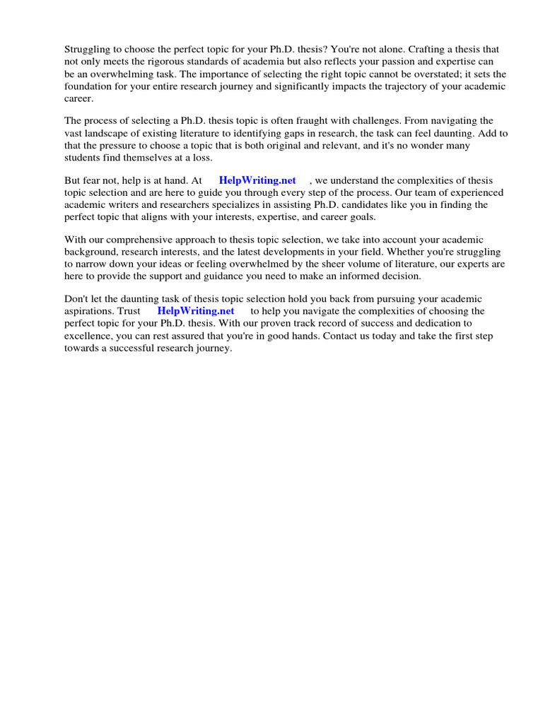Phd Thesis Topic Selection | PDF | Thesis | Doctor Of Philosophy