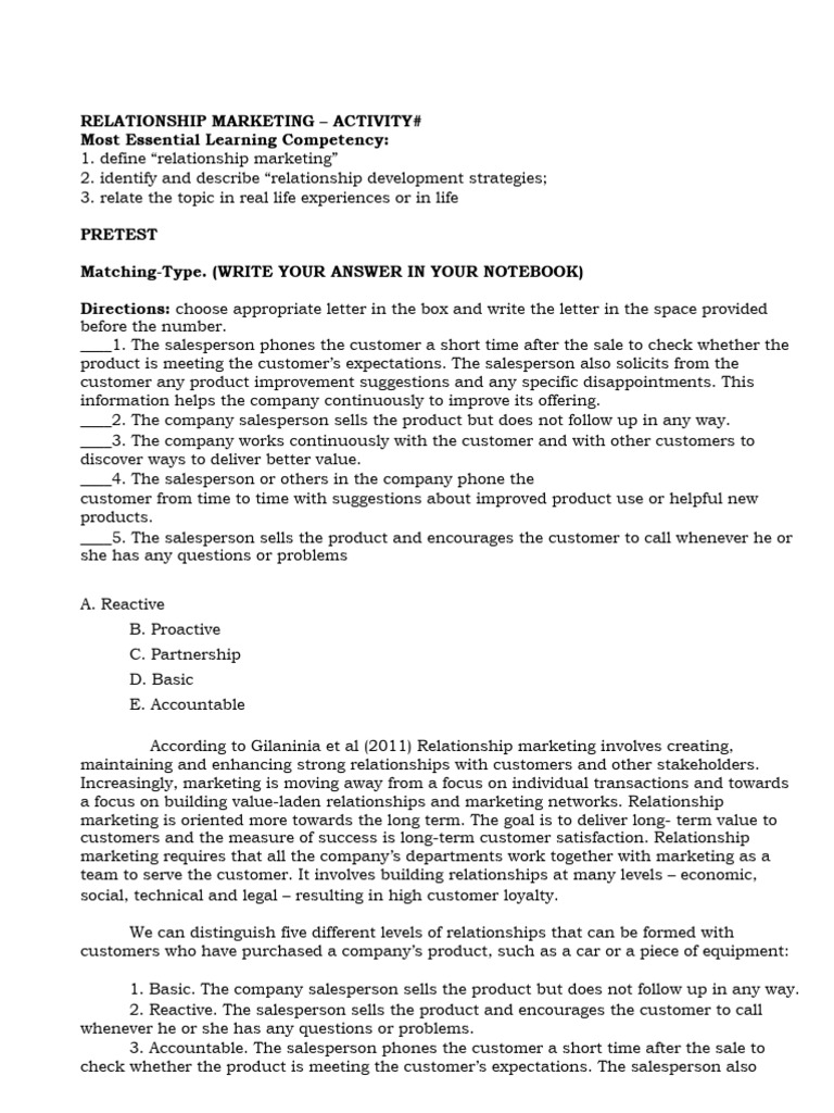 Relationship Marketing and Activity2 | PDF | Sales | Marketing